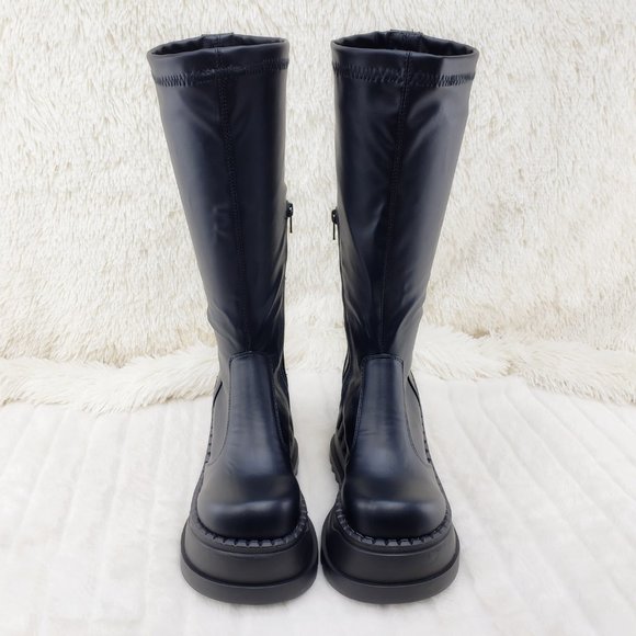 Demonia | Shoes | Stretch Platform Wedge Heel Knee Boots Goth Punk ...